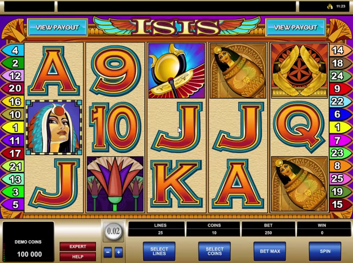 Isis slot: ben 25 linee paganti e puntata massima fino a 125 Euro